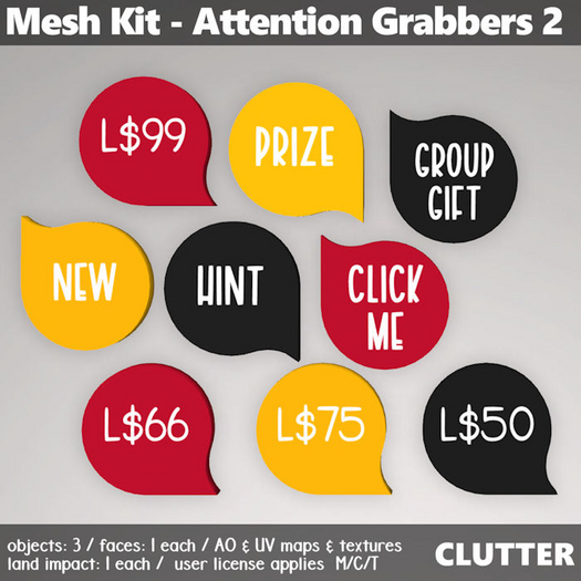 Second Life Marketplace - Clutter - Mesh Kit - Attention Grabbers 2